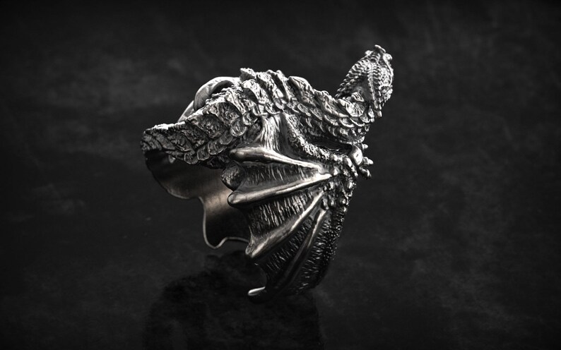 Winged Dragon Ring, Handmade Sterling Silver Ring, Unique Ring for Man ...