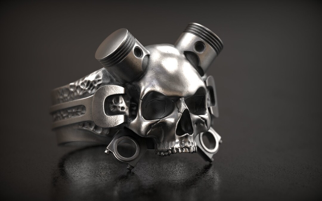 Piston Wrench Skull Ring, Biker Ring, Man Ring, Motorcycle, Punk Ring ...