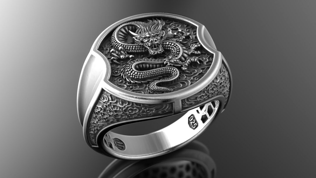 Chinese Dragon Signet Ring, Fantasy Dragon Ring, Mythical Creature Ring ...