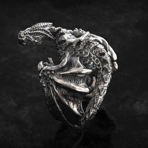 Winged Dragon Ring, Handmade Sterling Silver Ring, Unique Ring for Man ...
