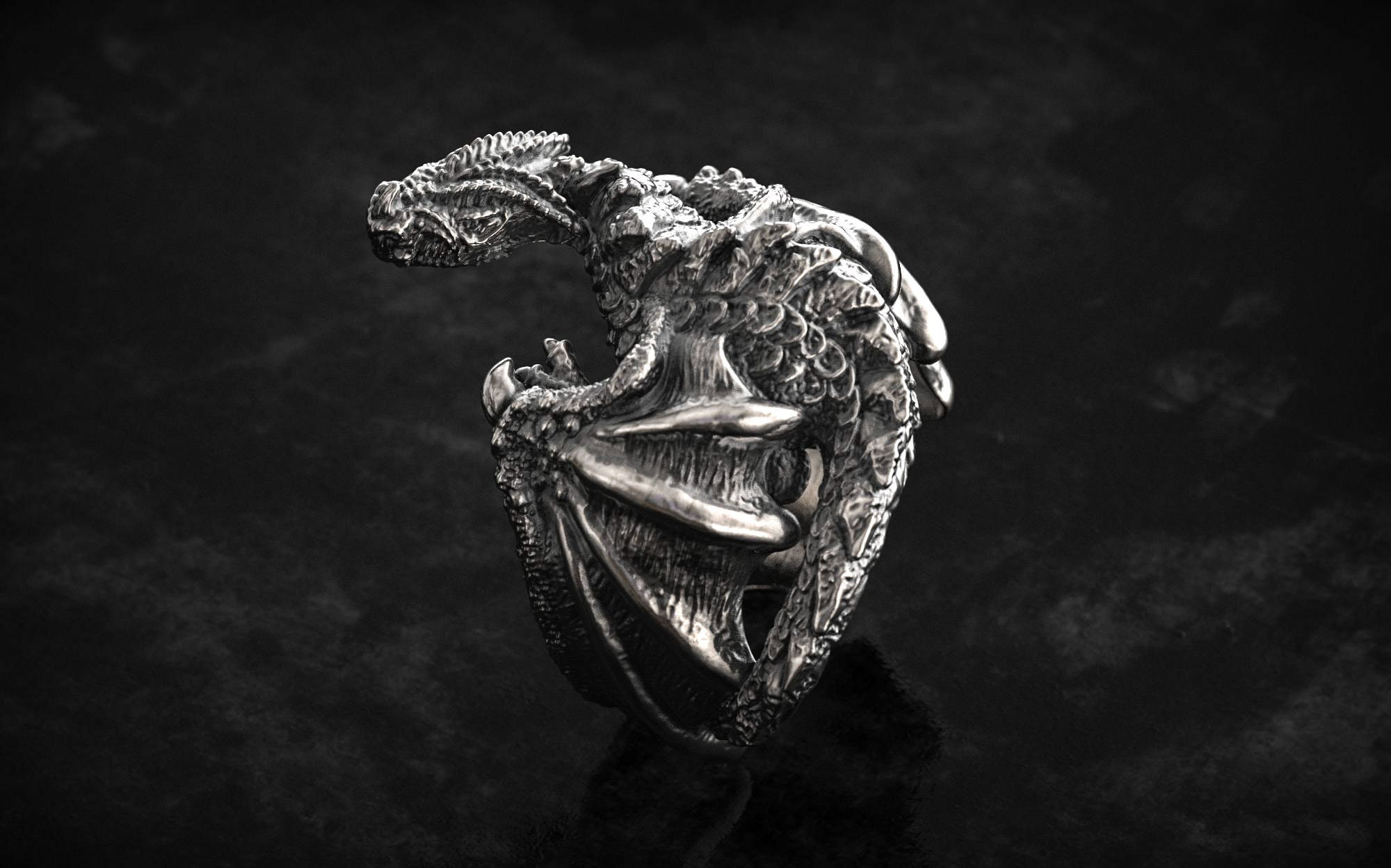 Winged Dragon Ring, Handmade Sterling Silver Ring, Unique Ring for Man ...