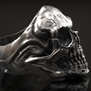 Simple Evil Skull Ring, Old Skull Ring, Demon Skull, Biker Ring, Mans ...