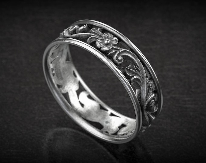 Floral Pattern Ring, Wedding Band Ring, Filigree Style, Unique Ring ...