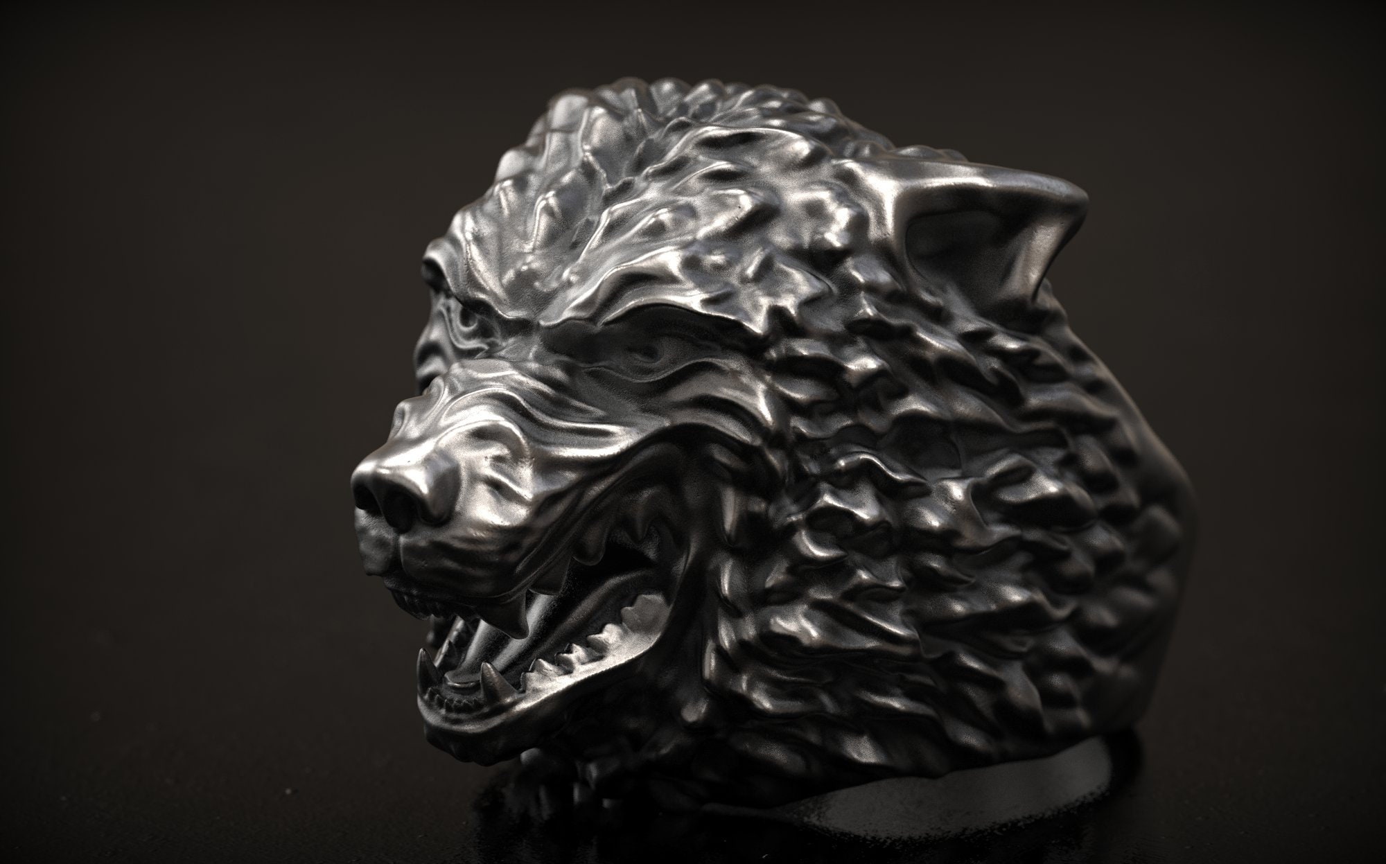 Angry Wolf Ring, Mens Gift, Silver Wolf Ring, Punk Ring, 3d Printed ...