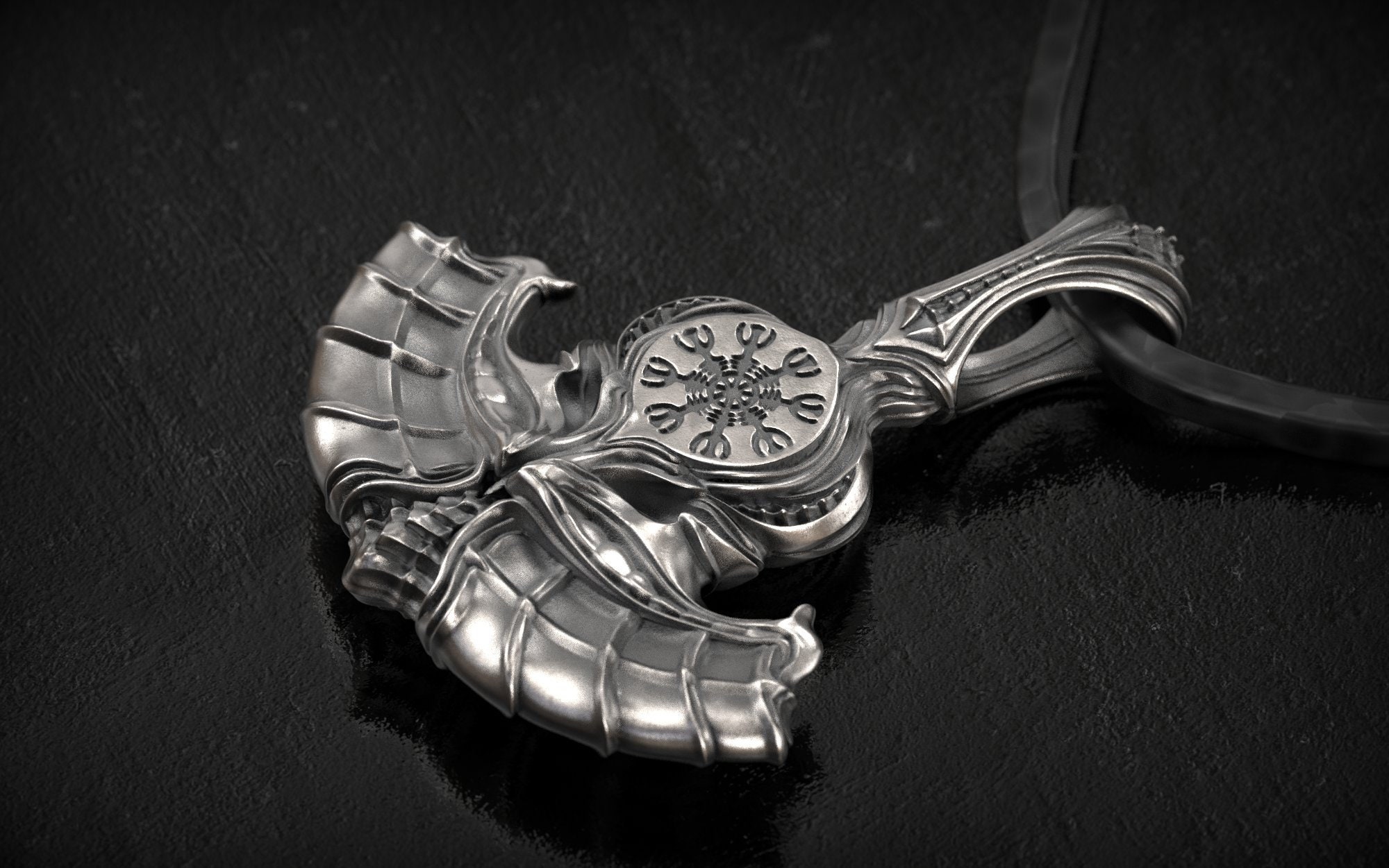 H.R. Giger Inspired Ax of Perun, Biomechanical Pendant, Helm of Awe ...