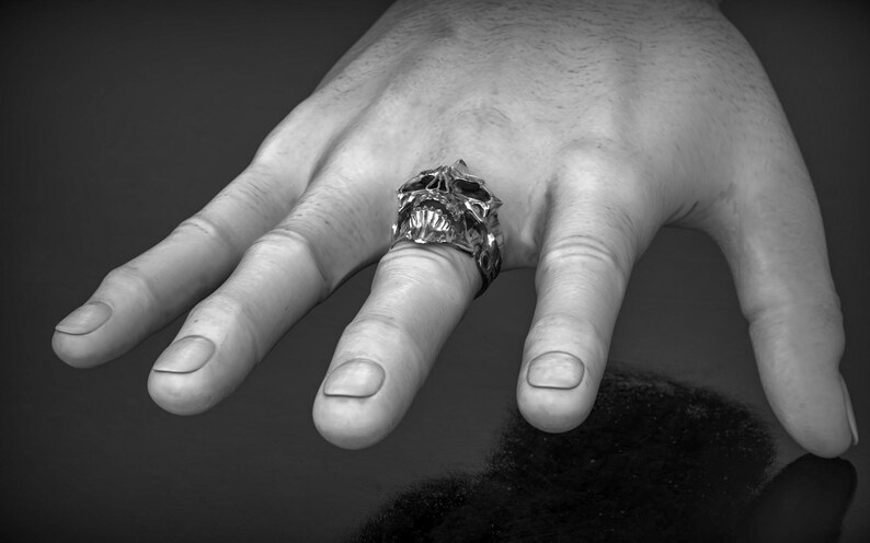 Evil Skull Ring, Old Skull Ring, Demon Skull, Biker Ring, Mans Ring ...