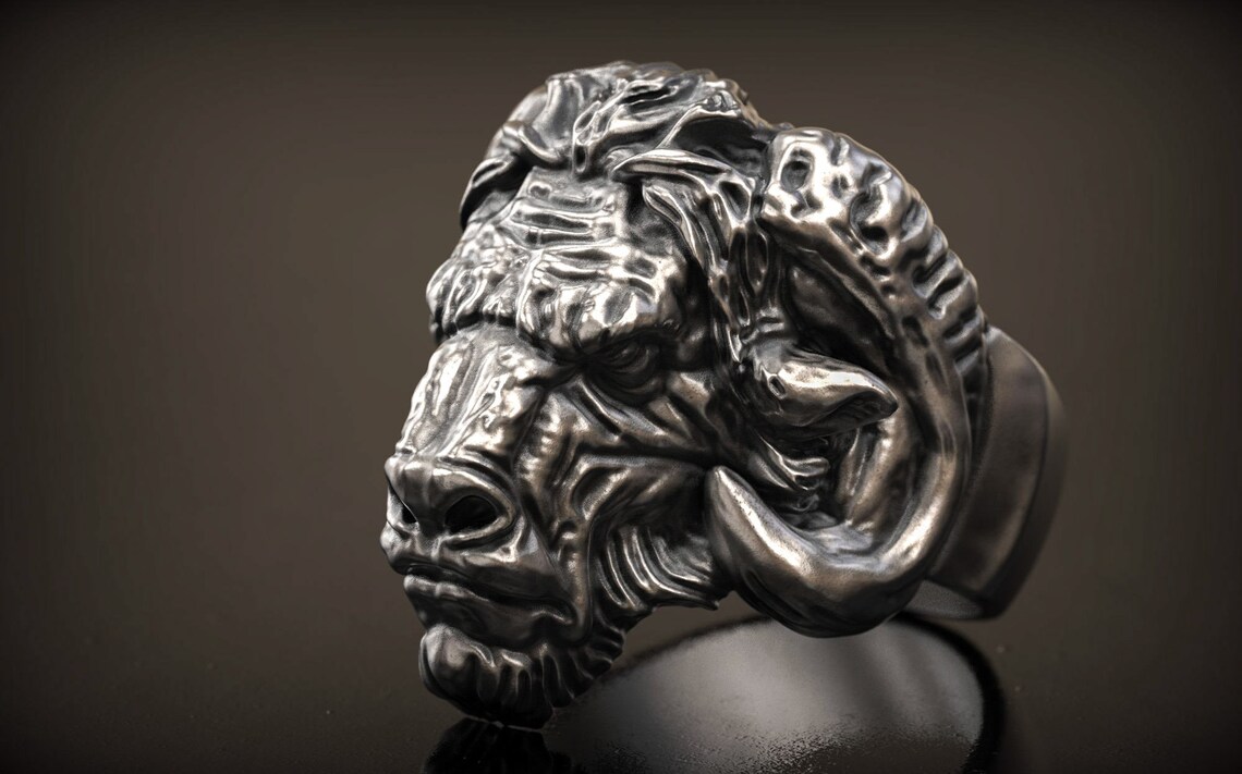 Silver Bison Ring Bison Head Ring Ram Head Ring Men - Etsy