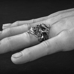 Evil Skull Ring, Old Skull Ring, Demon Skull, Biker Ring, Mans Ring ...