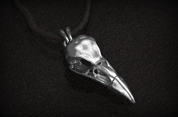 Bird Skull Pendant Raven Skull Silver Bird Pendant - Etsy
