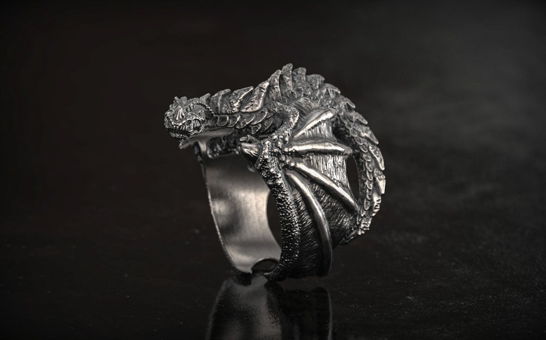 Winged Dragon Ring, Handmade Sterling Silver Ring, Unique Ring for Man ...