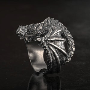 Winged Dragon Ring, Handmade Sterling Silver Ring, Unique Ring for Man ...