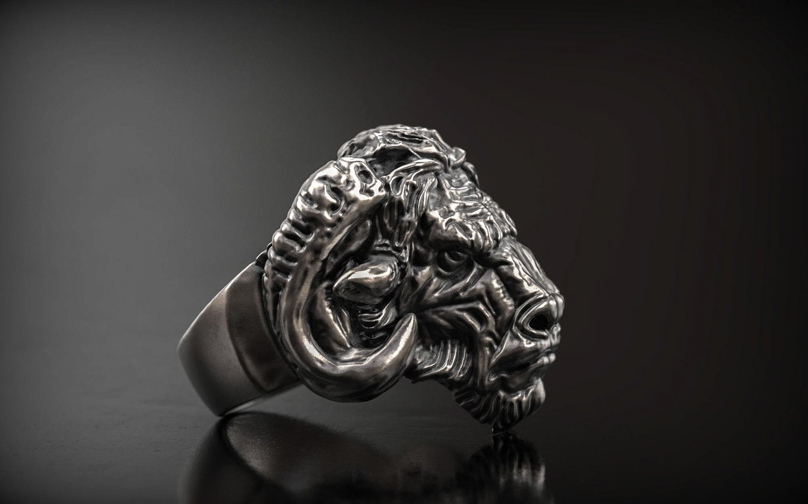 Silver Bison Ring Bison Head Ring Ram Head Ring Men - Etsy