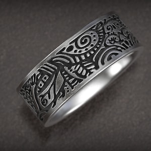 Aztec Pattern Ring , Mens Ring , Mayan Wedding Ring , 925 Sterling ...