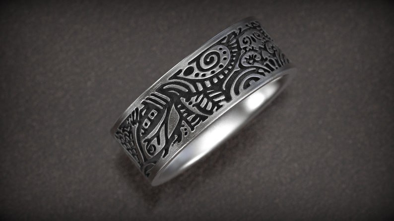Aztec Pattern Ring , Mens Ring , Mayan Wedding Ring , 925 Sterling ...