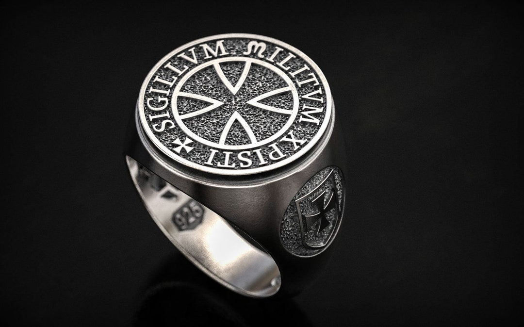 Medieval Knights Templar Ring, Mens Ring, Seal of Knights Templar, 3D ...
