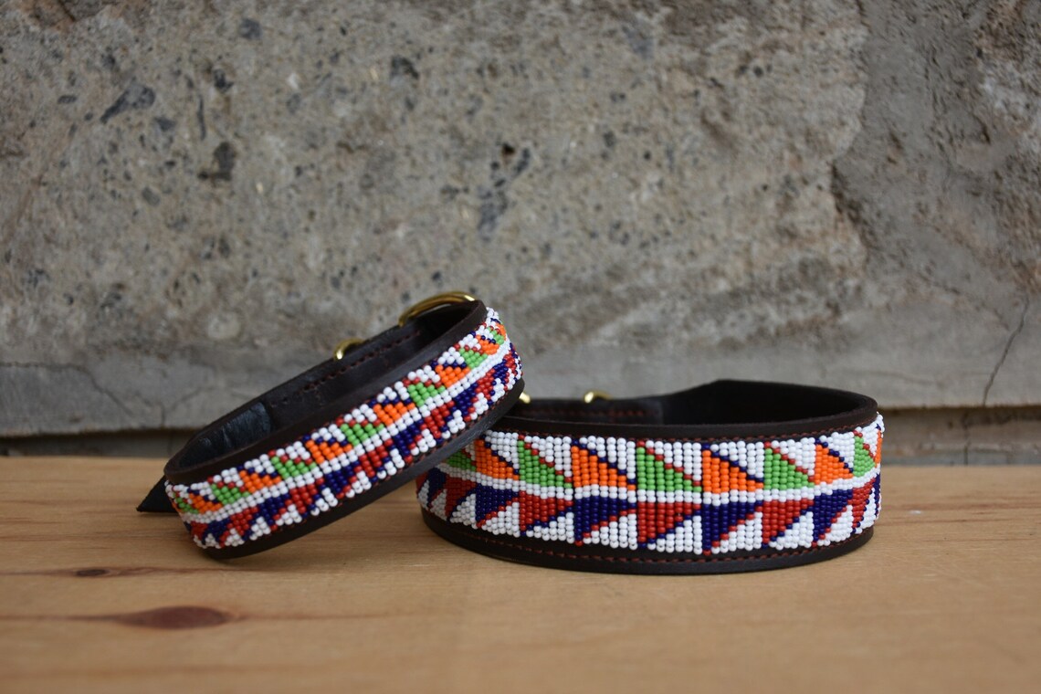 Leather Dog Collar African Beaded Dog Collar Maasai Dog - Etsy