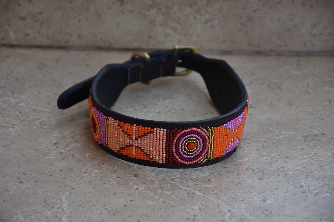 Leather Dog Collar African Beaded Dog Collar Maasai Dog - Etsy