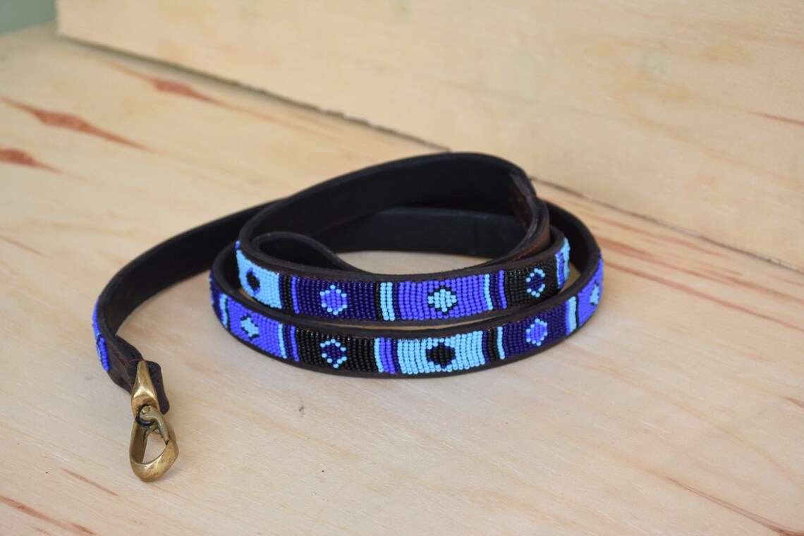 Beaded Leather Dog Leash African Handmade Leather Dog Lead | Etsy