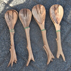 Wood Serving Spoon , Handmade Wood Salad Servers , Set of 2 Hand Carved Wood Cooking Spoons ...