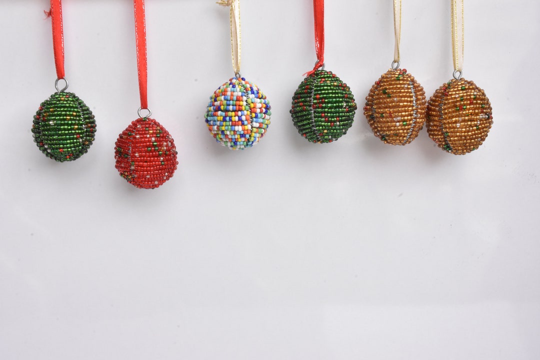 ON SALE Christmas Baubles, Handcrafted Beaded Christmas Baubles ...