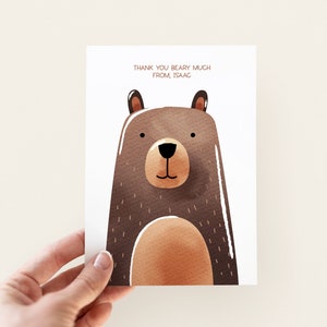 Editable Brown Bear Thank You Card Birthday, Beary First Birthday ...