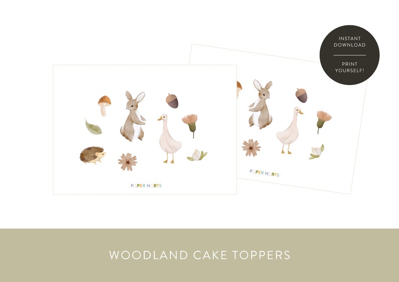 Printable Woodland Rabbit Cake Topper, Forest Animals Party, Cake Decor ...