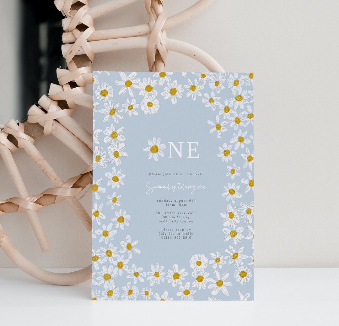 Daisy Invitation Template, Printable Birthday Invite, Daisy Third ...