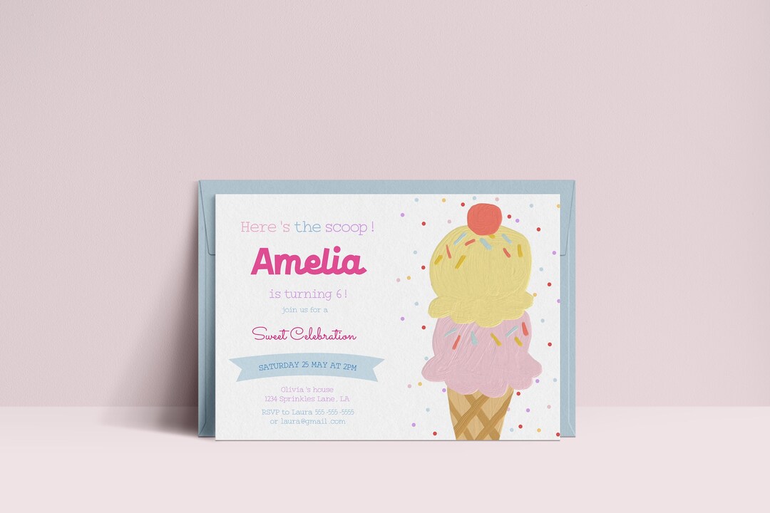 Editable Ice Cream Birthday Invitation Template, Here's the Scoop, Ice ...