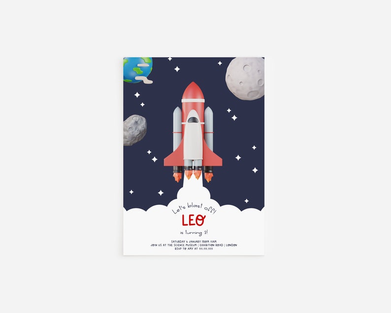 Editable Outer Space Birthday Invitation, Galaxy, Astronaut, Blast Off ...