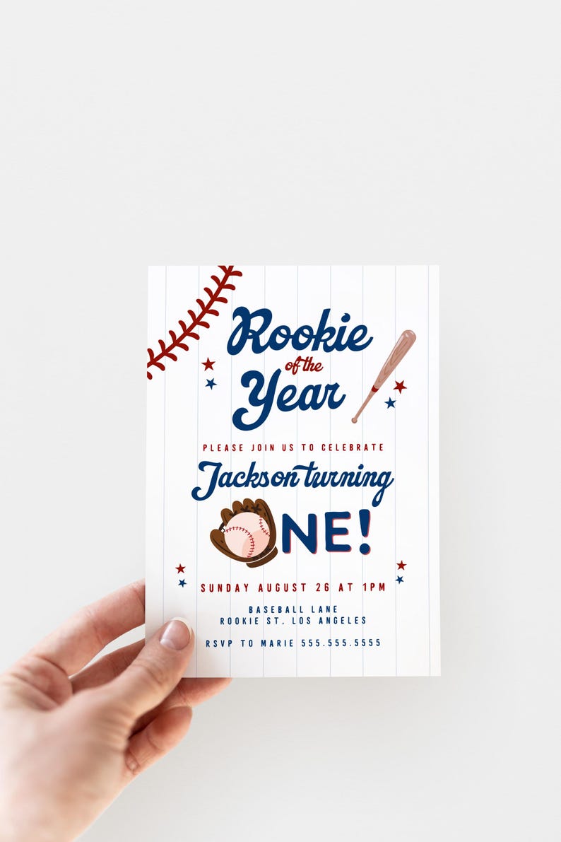 Editable Baseball First Birthday Invitation Template, Rookie of the ...
