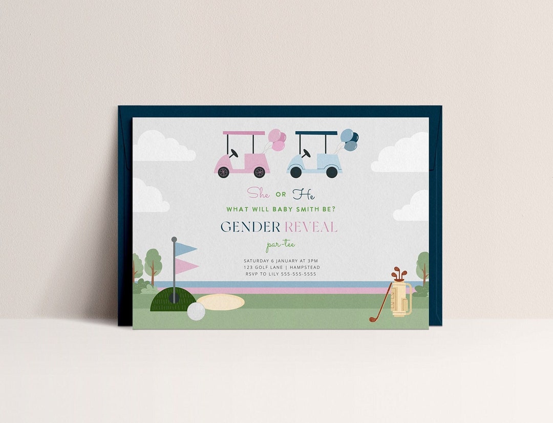 Editable Golf Baby Gender Reveal Invitation Template, Printable Golfing ...