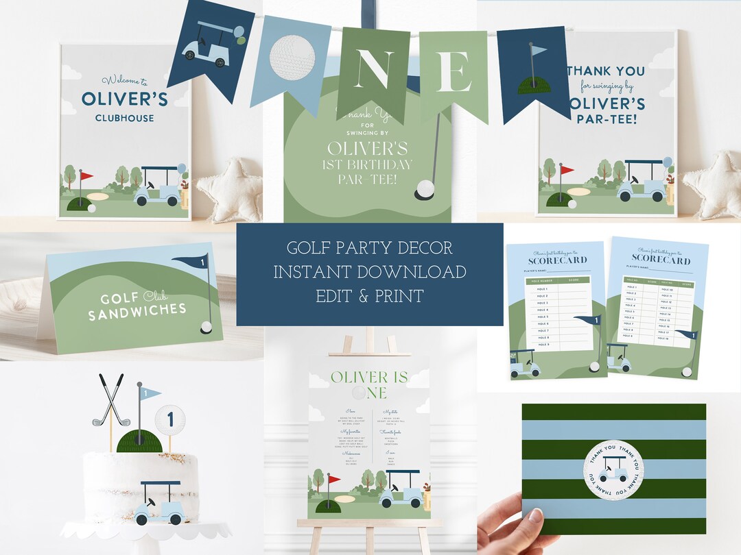 Editable Hole in One Golf Birthday Decor Templates, Banners, Milestone ...