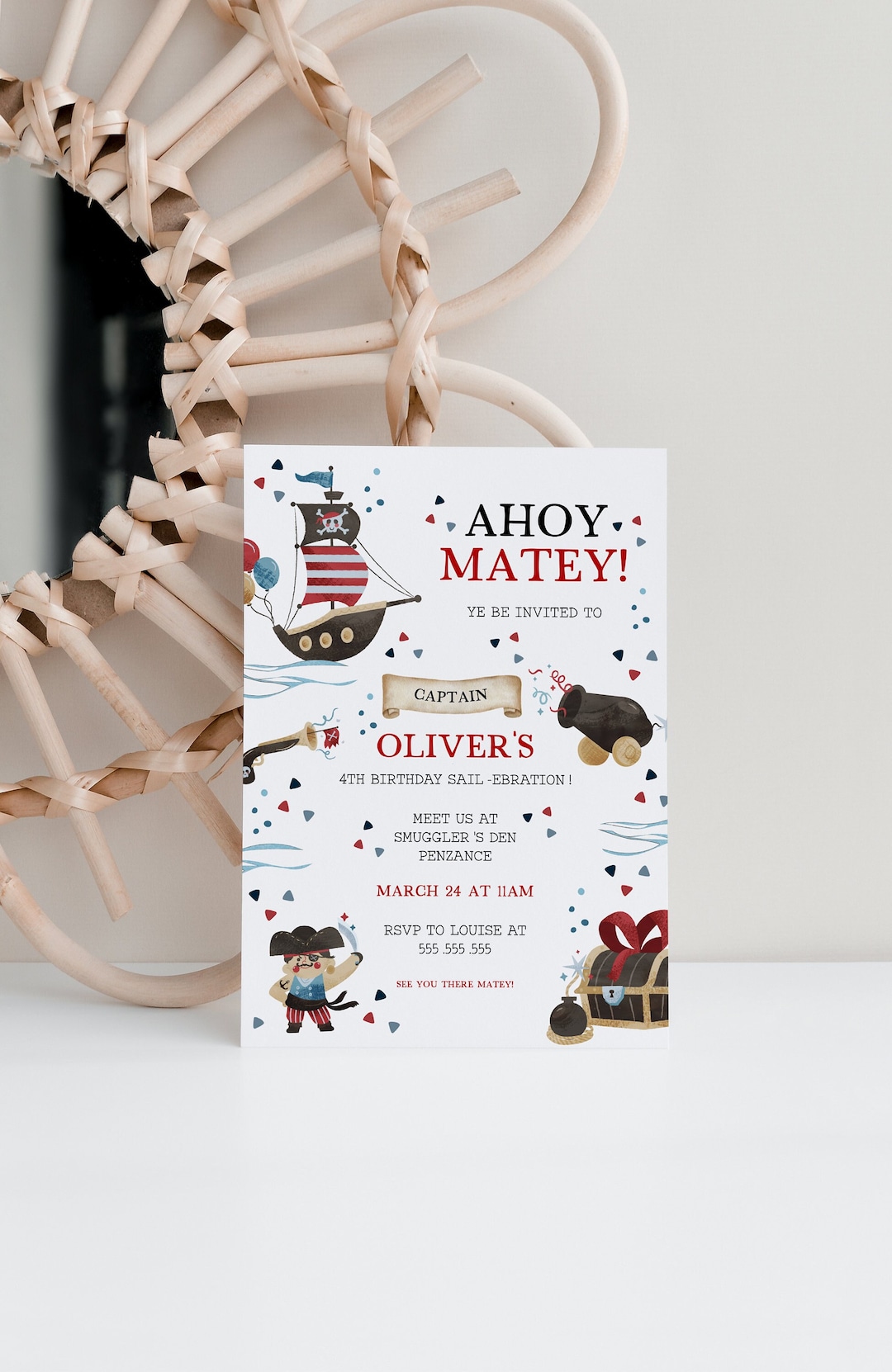 Editable Pirate Invitation, Pirate Party Invitation, Ahoy Matey ...