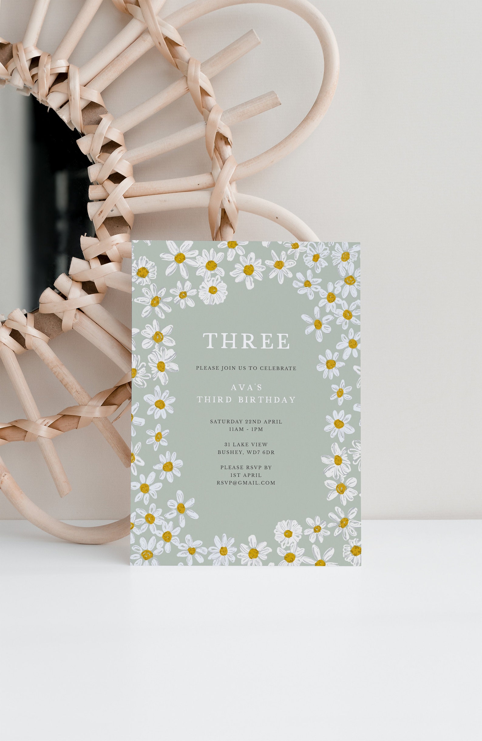 Daisy Invitation Template, Printable Birthday Invite, Daisy Third ...