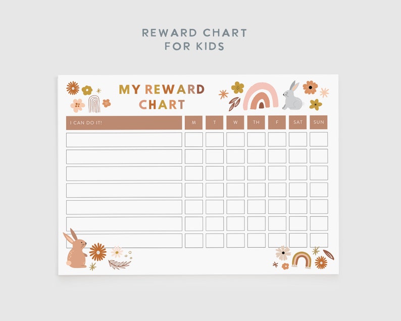 Boho Reward Chart, Printable Sticker Chart for Kids, Boho, Bunnies ...