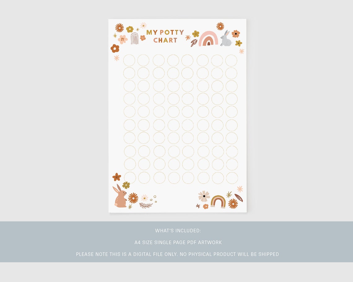 Boho Potty Chart, Printable Sticker Chart for Kids, Boho, Bunnies ...