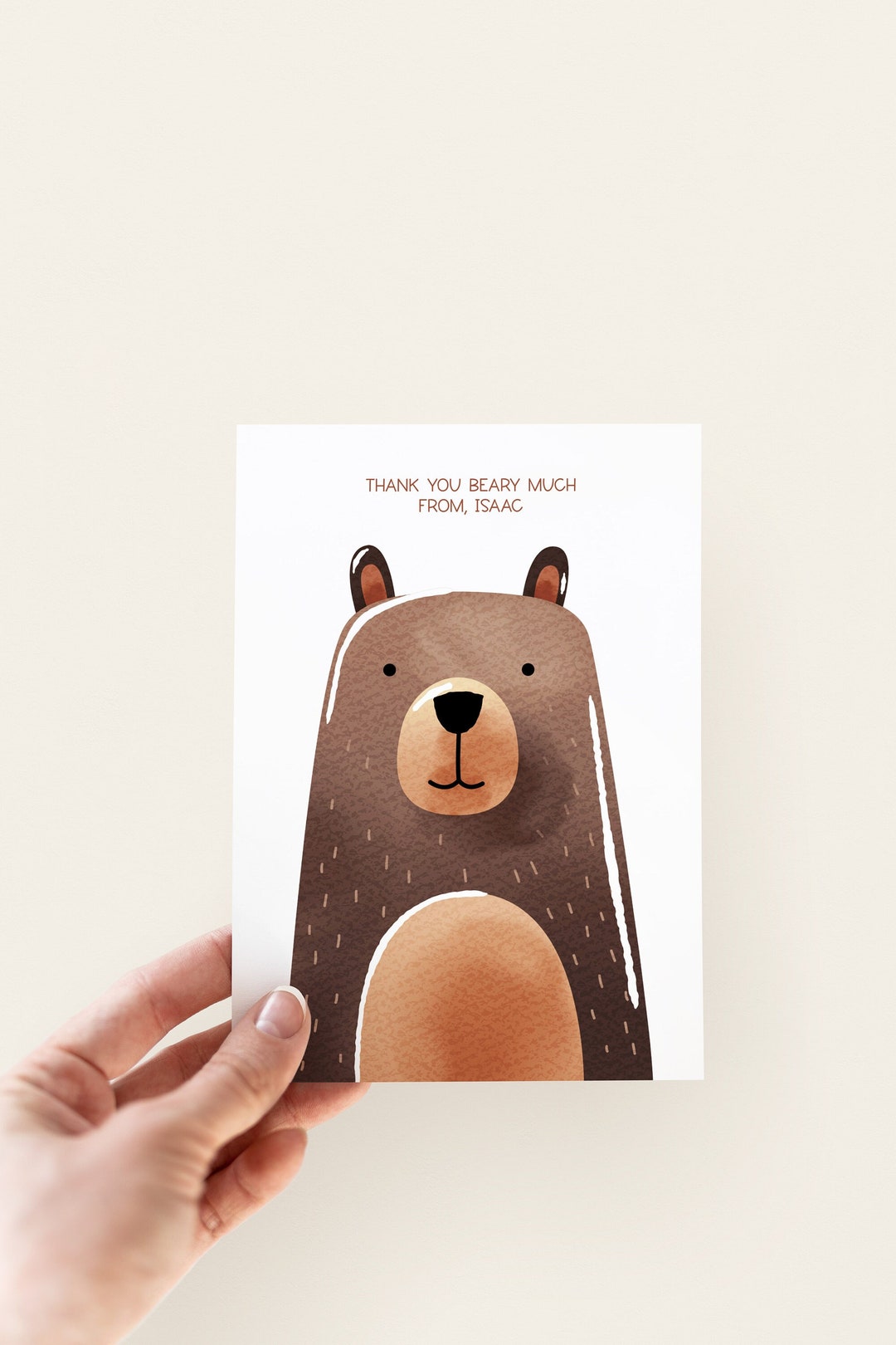 Editable Brown Bear Thank You Card Birthday, Beary First Birthday ...