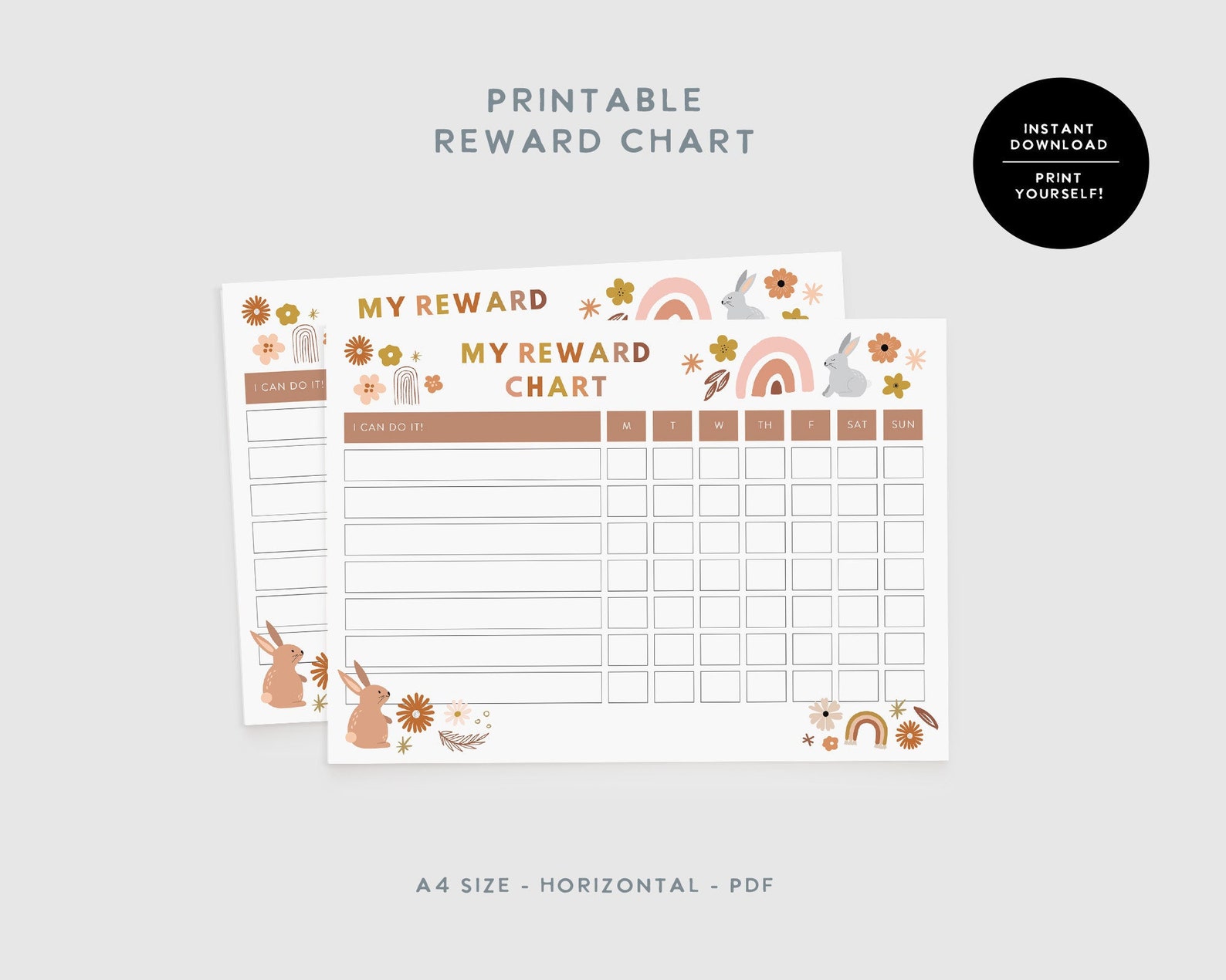 Boho Reward Chart, Printable Sticker Chart for Kids, Boho, Bunnies ...