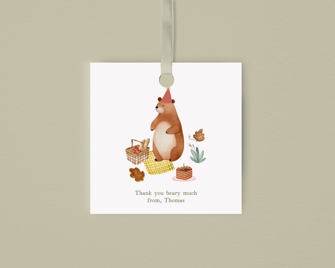 Editable Teddy Bears Picnic Gift Tag Bear Birthday Party - Etsy