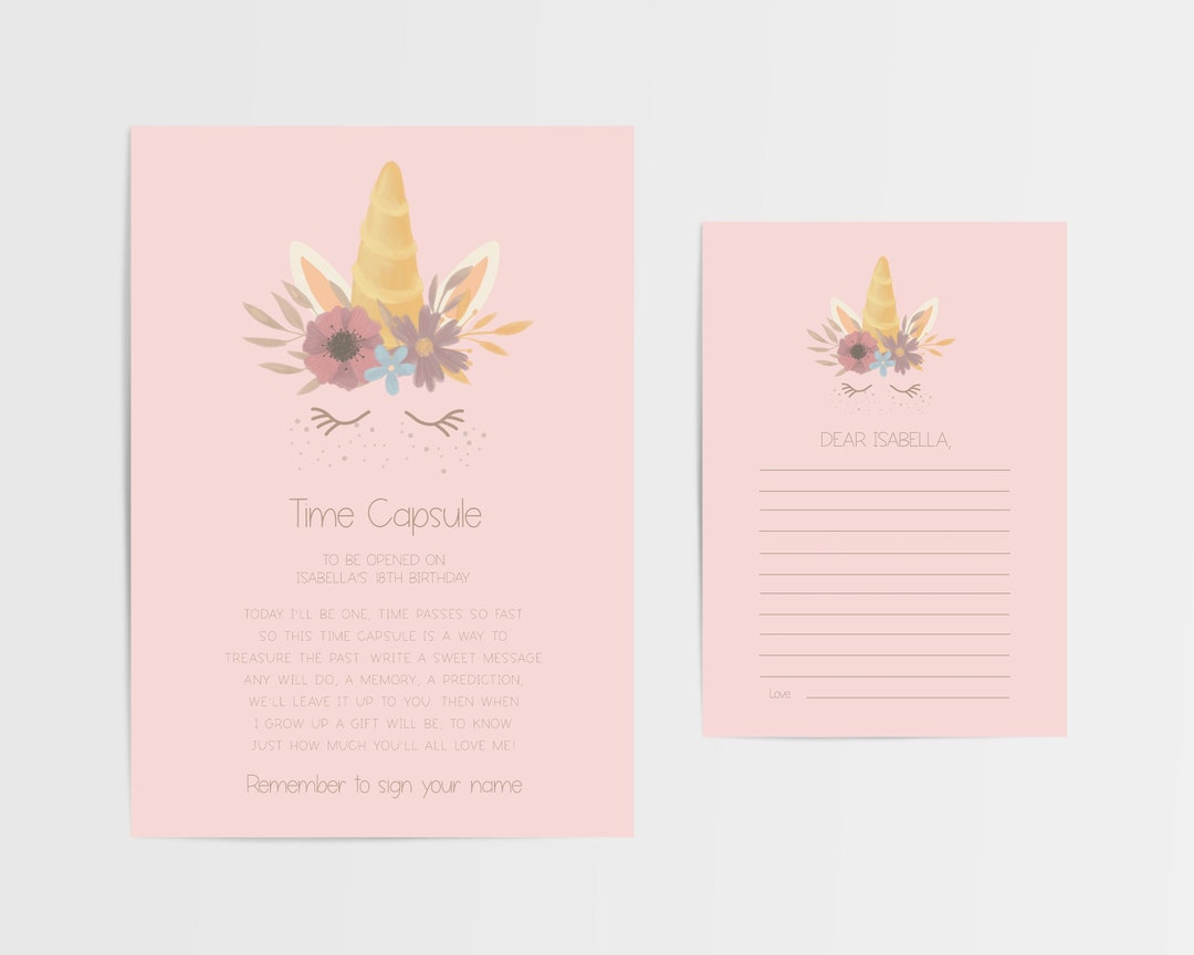 Editable Unicorn Time Capsule Sign, Pastel Unicorn Time Capsule ...
