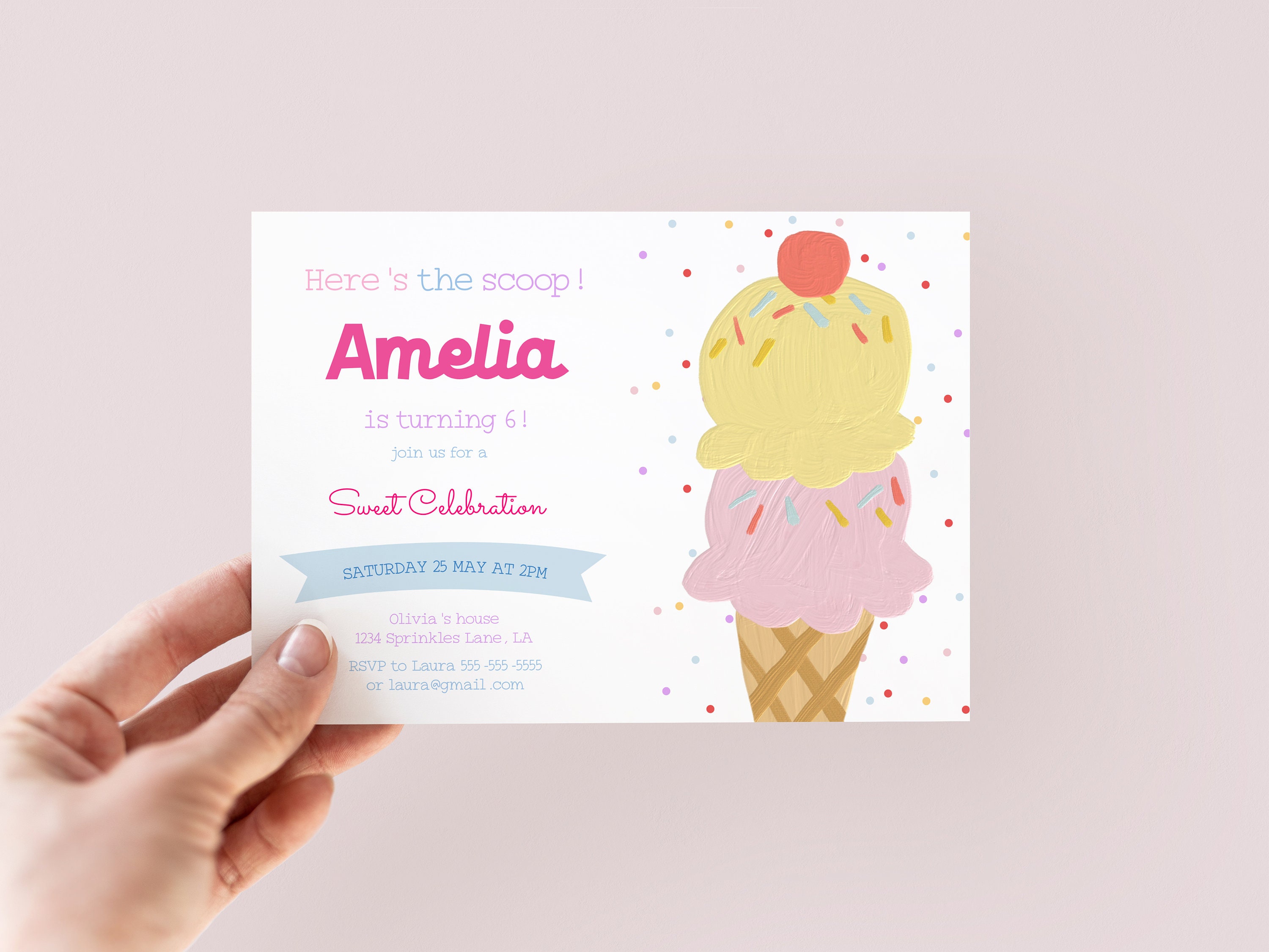 Editable Ice Cream Birthday Invitation Template, Here's the Scoop, Ice ...