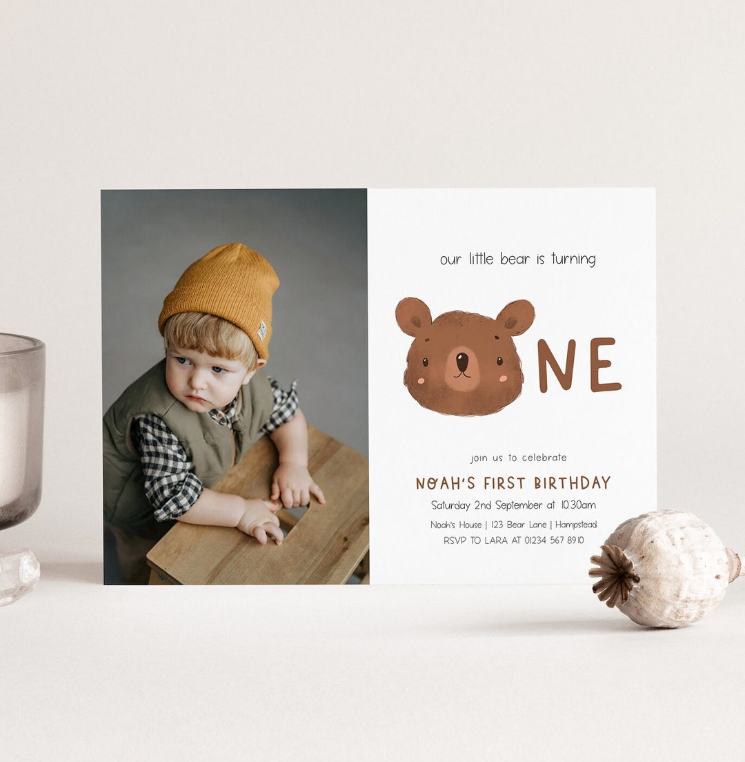 Editable Bear Birthday Invite Template, Beary First Birthday Invite ...