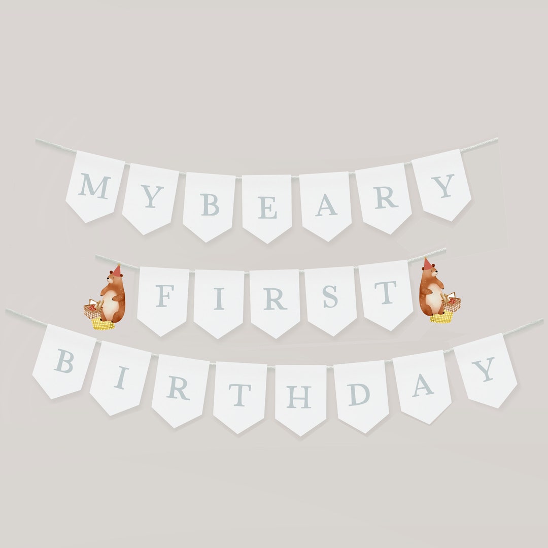 My Beary First Birthday Banner, Brown Bear Banner, Beary First Birthday ...