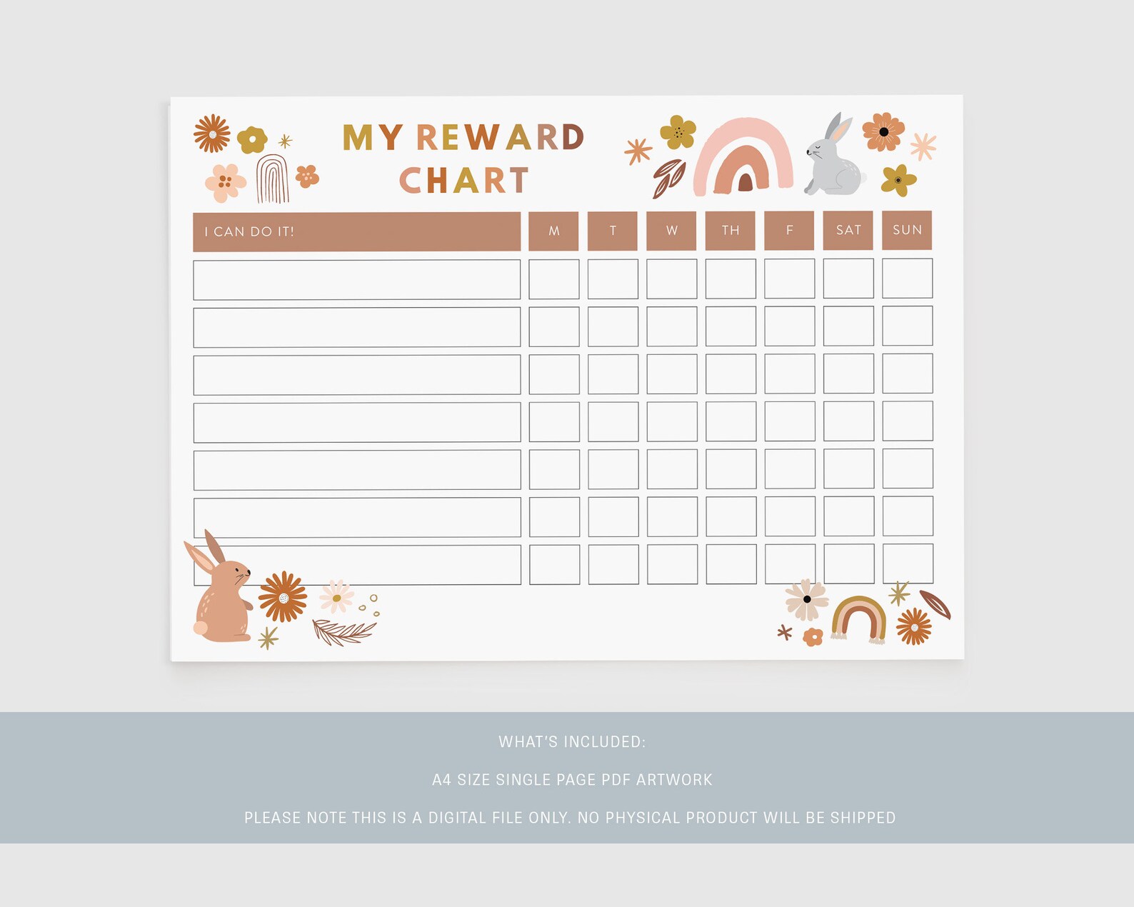 Boho Reward Chart, Printable Sticker Chart for Kids, Boho, Bunnies ...