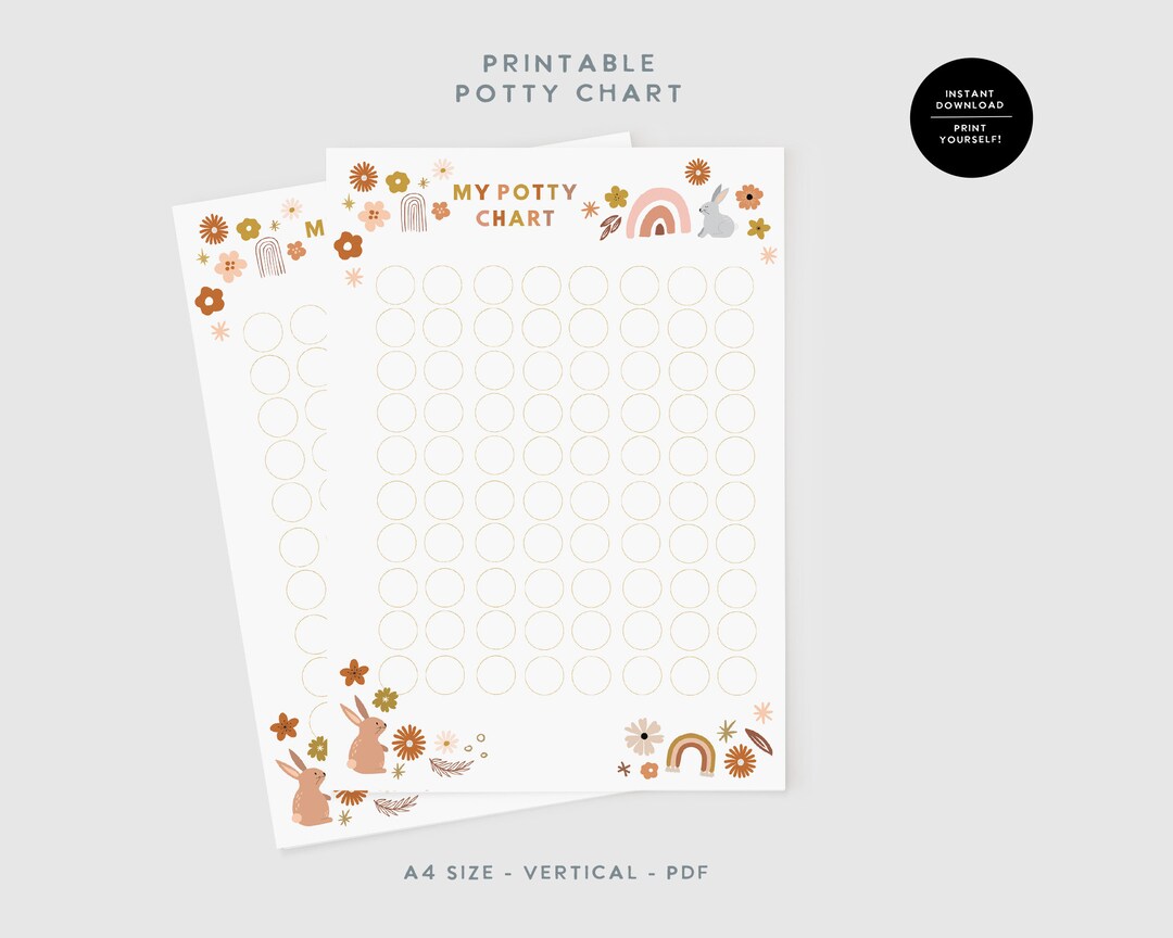 Boho Potty Chart, Printable Sticker Chart for Kids, Boho, Bunnies ...