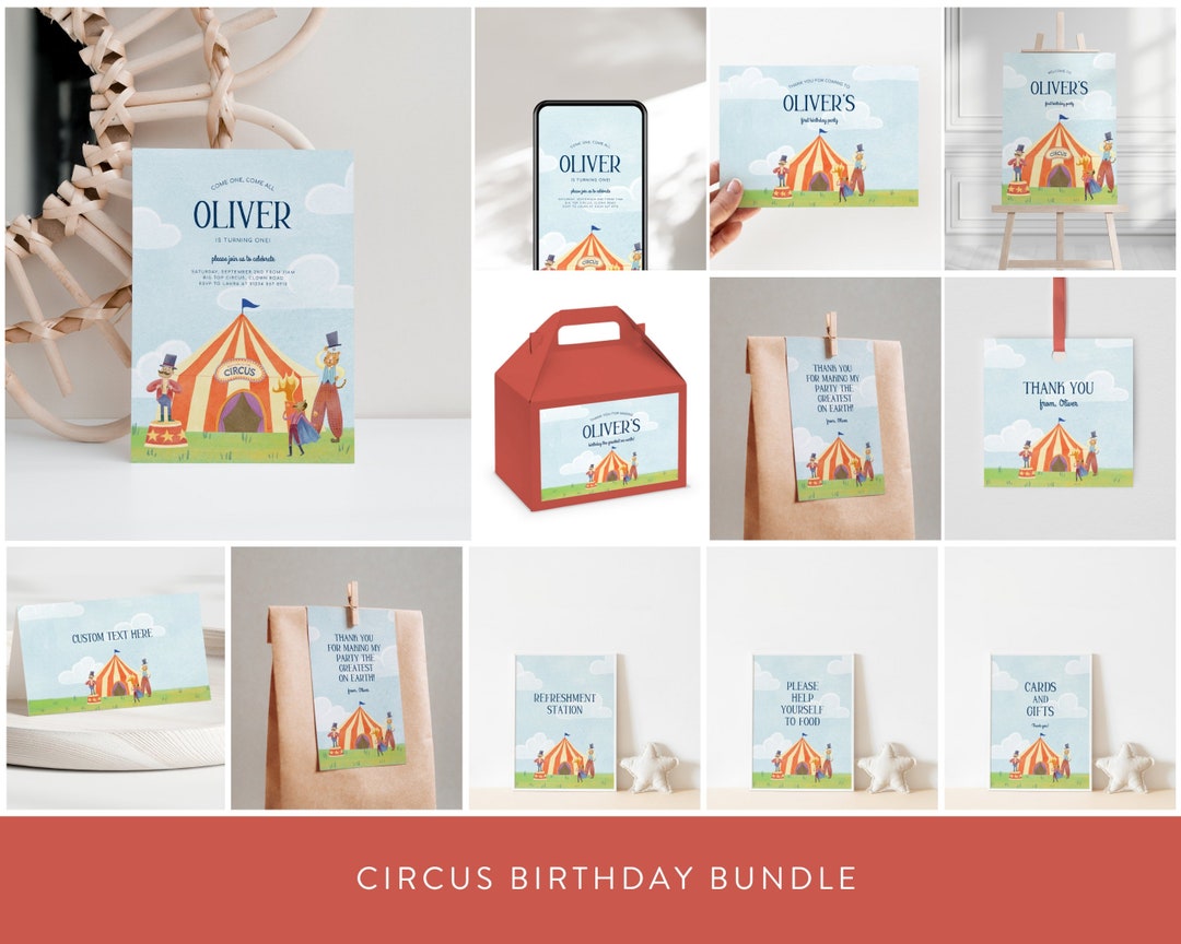 Editable Circus Birthday Bundle, Circus Party Invitation, Carnival ...