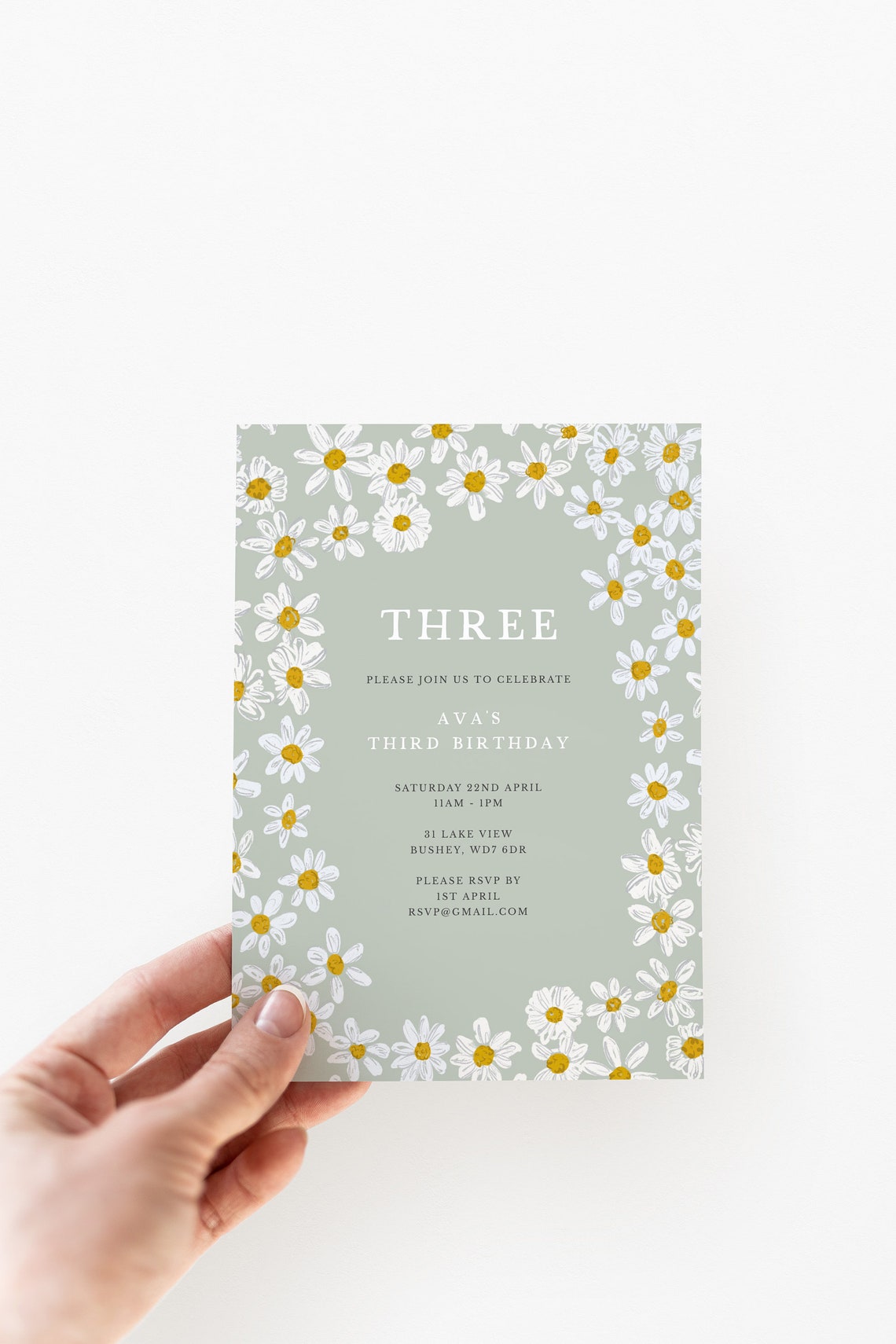 Daisy Invitation Template, Printable Birthday Invite, Daisy Third ...