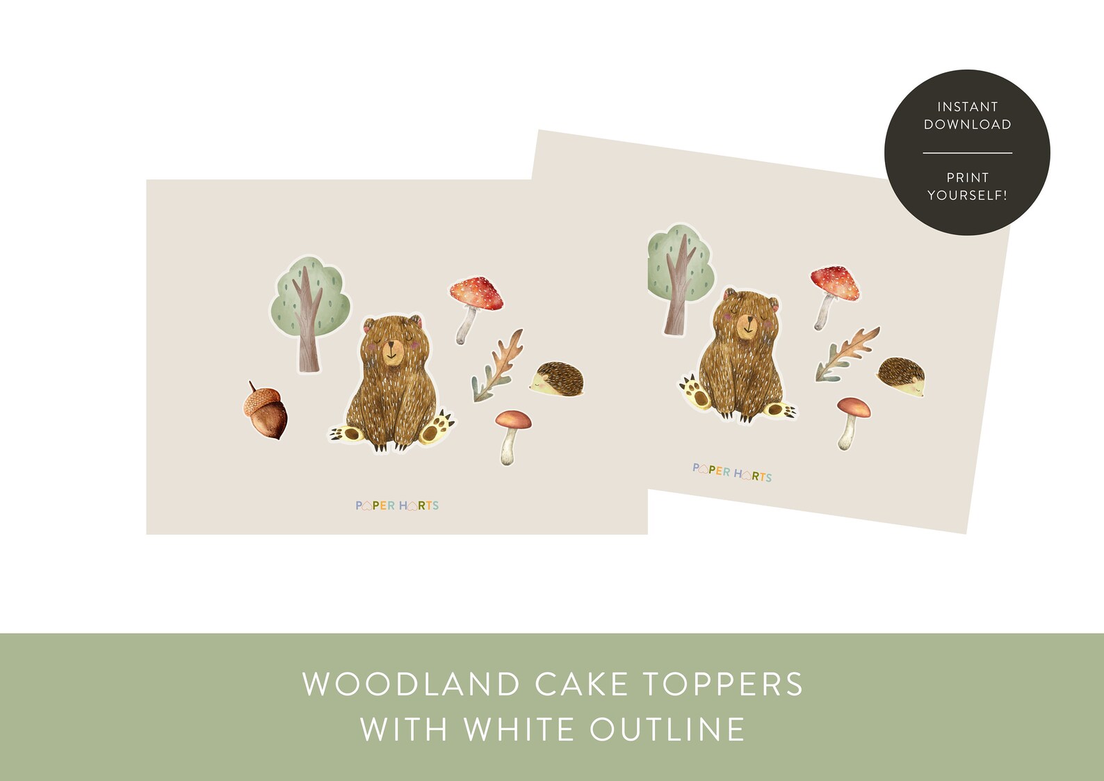 Printable Woodland Bear Cake Topper, Forest Animals Party, Cake Decor ...