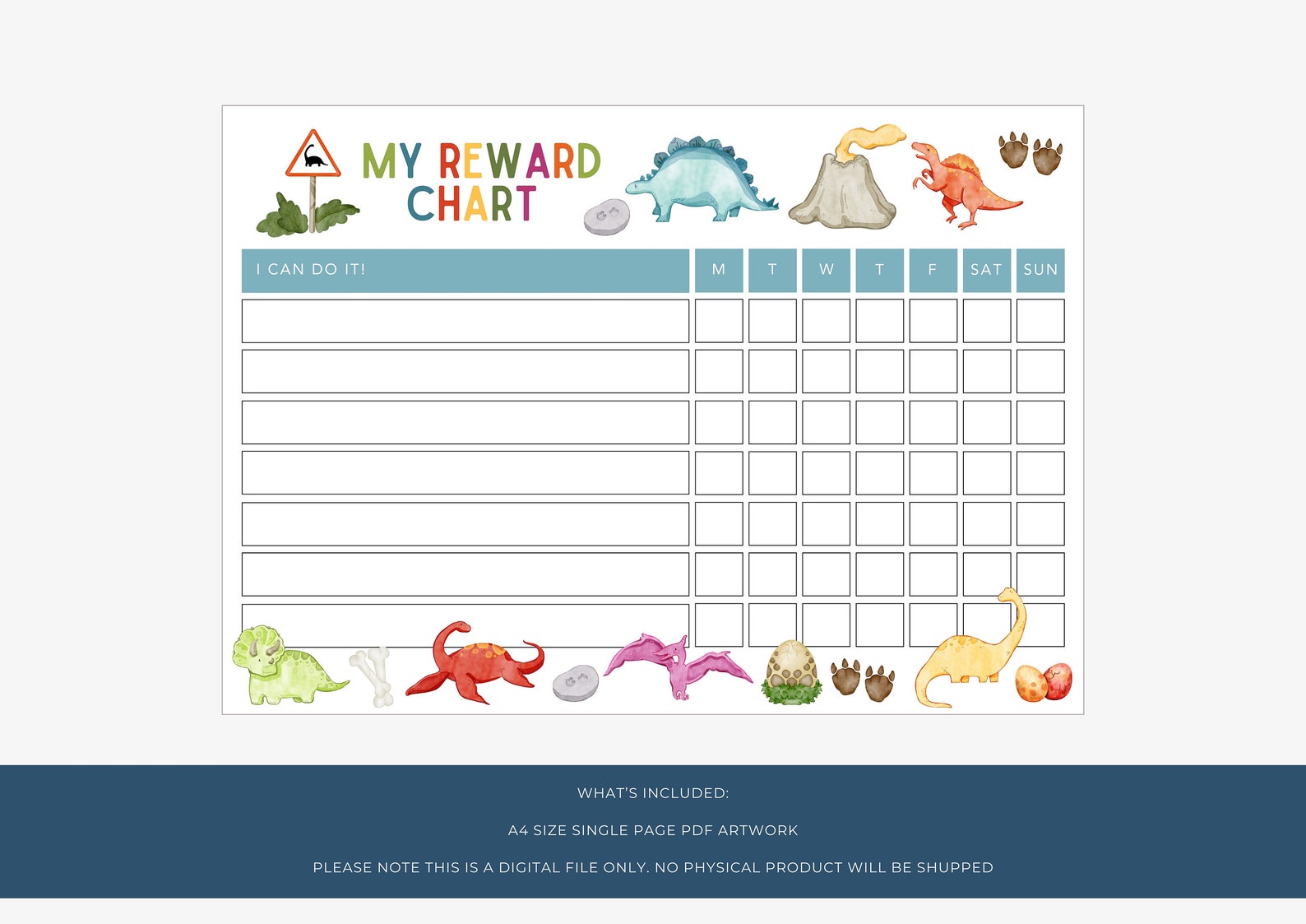 Dinosaur Reward Chart, Printable Sticker Chart for Kids, Dino, Volcano ...