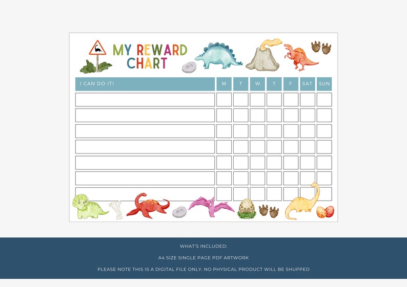 Dinosaur Reward Chart, Printable Sticker Chart for Kids, Dino, Volcano ...